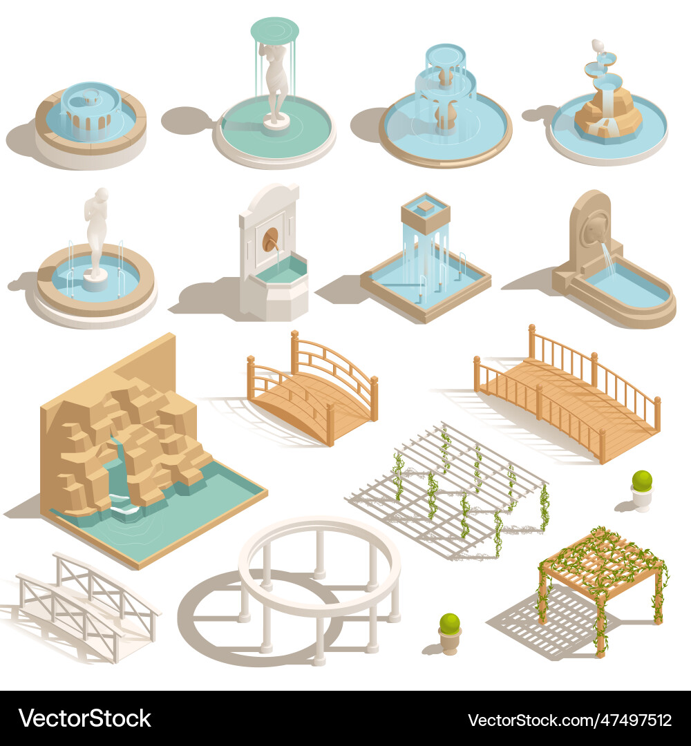 Park fountains icon set Royalty Free Vector Image