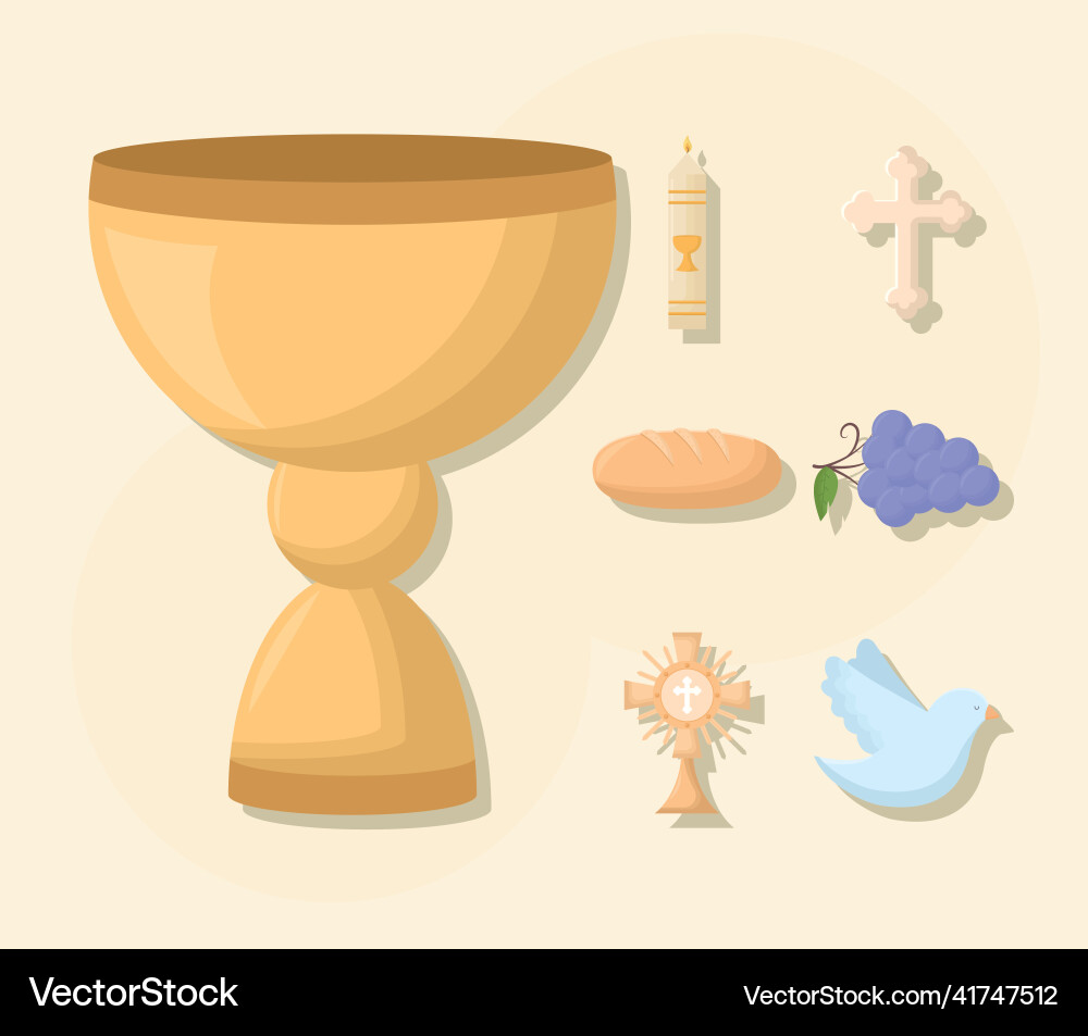 Seven first communion items Royalty Free Vector Image