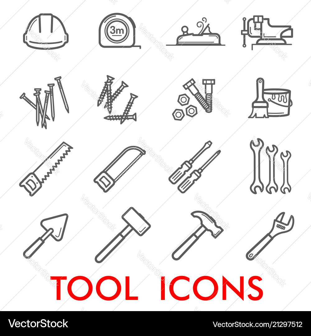 Thin line icons of repair work tools Royalty Free Vector