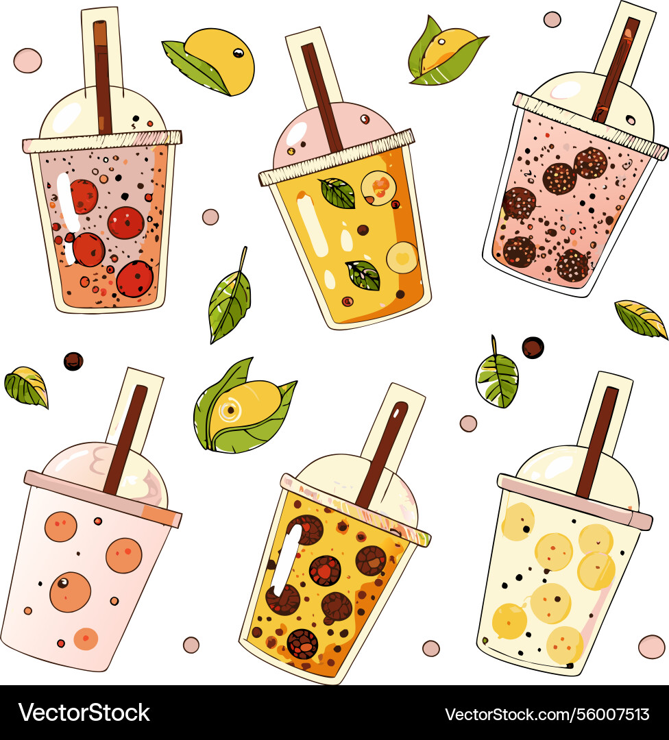 Assortment of delicious fruit bubble teas Vector Image