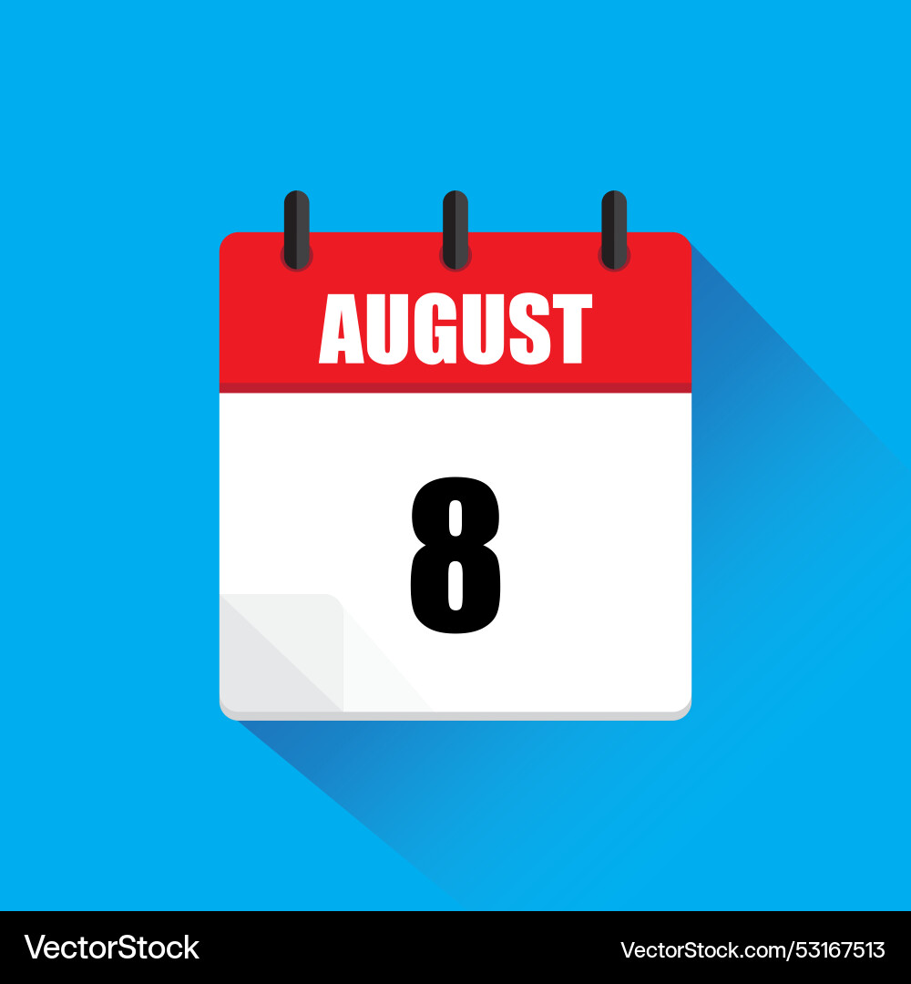 Calendar icon august eight red and white design Vector Image