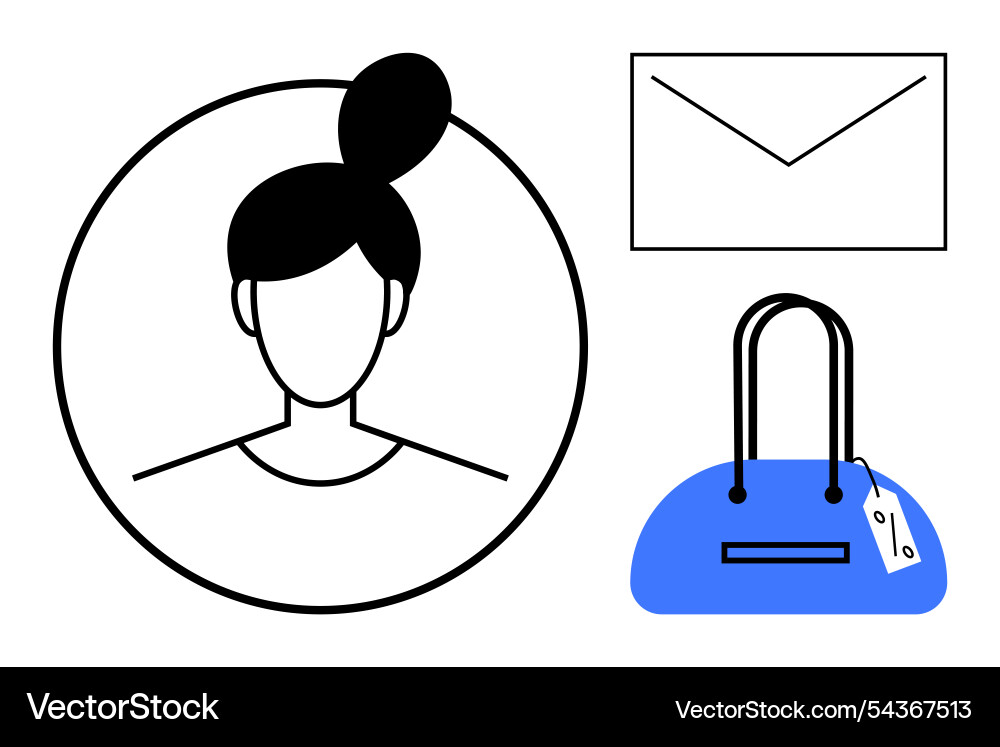 Female avatar with envelope and blue handbag Vector Image