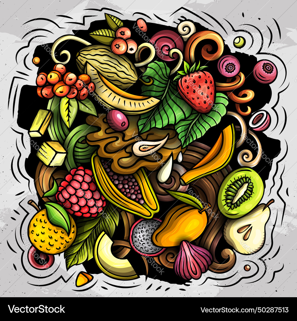 Fresh fruits cartoon doodles Royalty Free Vector Image