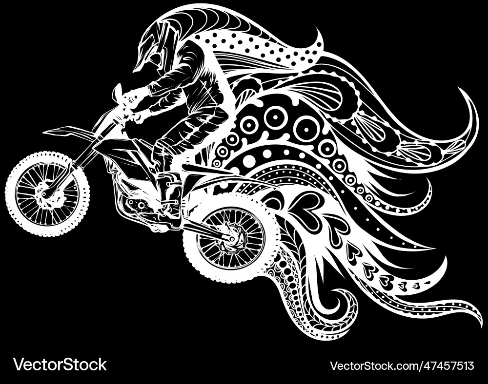 Motocross in white line on black background Vector Image
