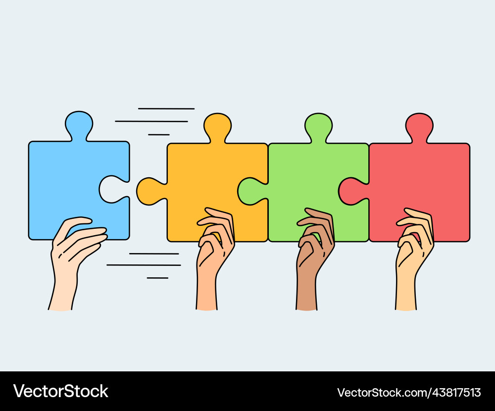 People connect jigsaw puzzle pieces Royalty Free Vector