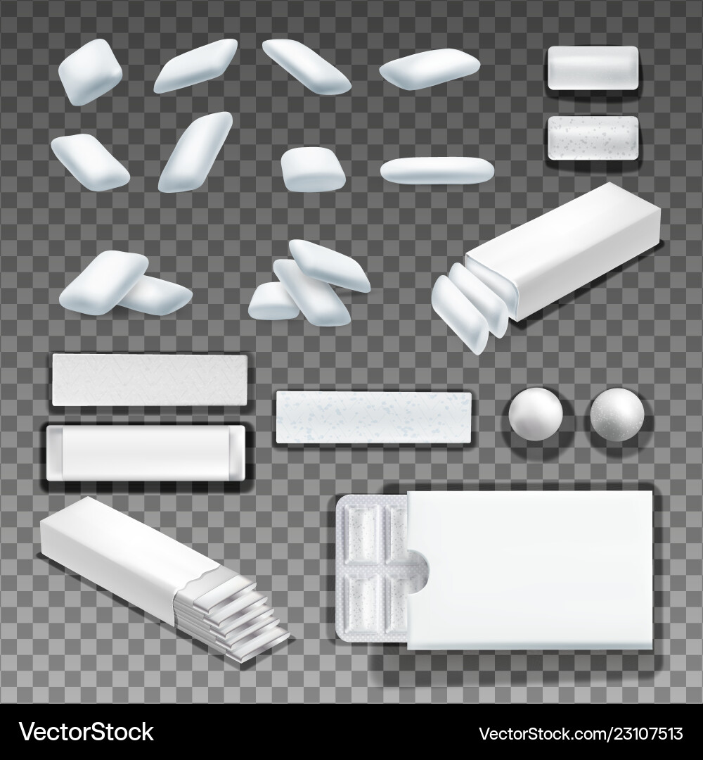 Realistic chewing gum transparent set Royalty Free Vector