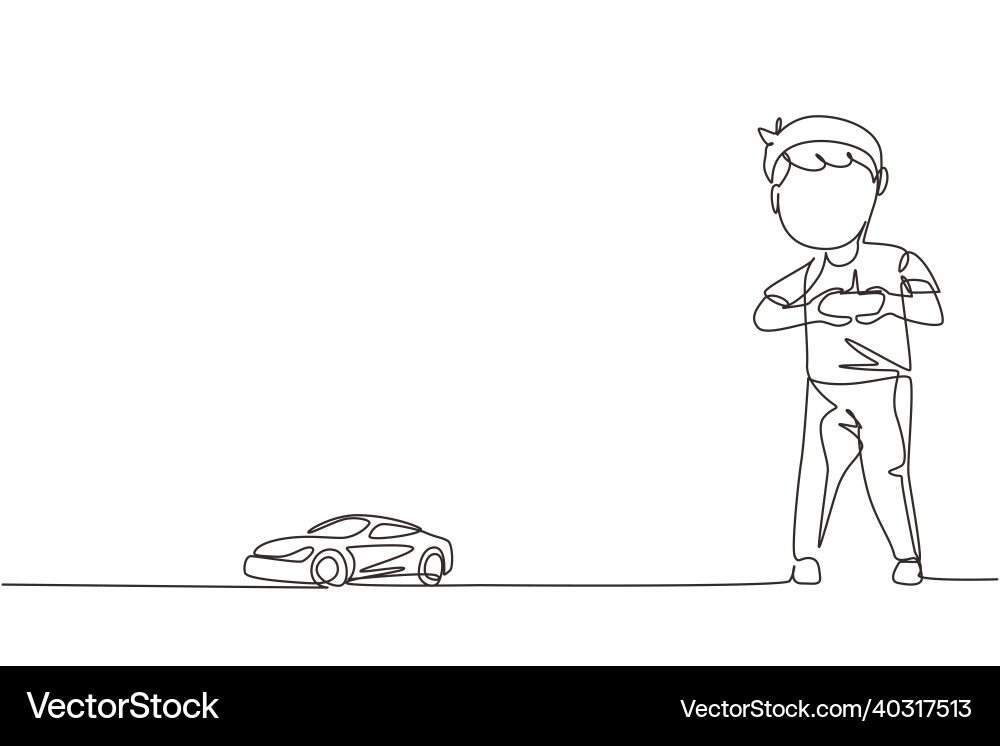 Single continuous line drawing little boy playing Vector Image