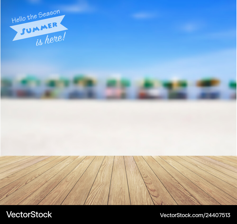 Wood planks floor on a beautiful beach Royalty Free Vector