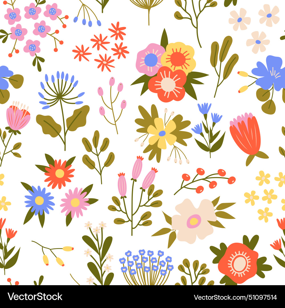 Beautiful spring flowers seamless pattern cute Vector Image