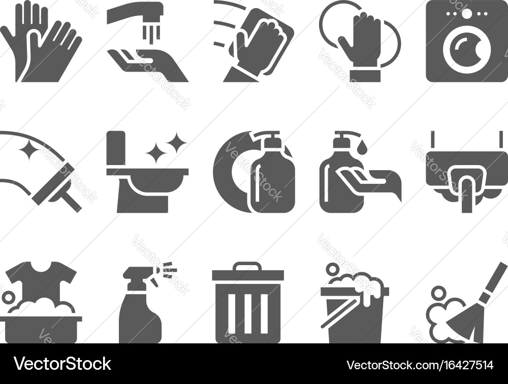 Cleaning icons set hygiene tools signs Royalty Free Vector