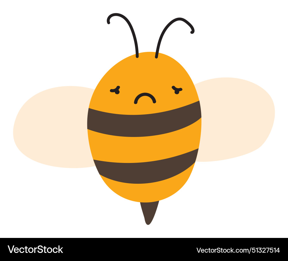 Fly sad bee emoji icon cute kid character object Vector Image
