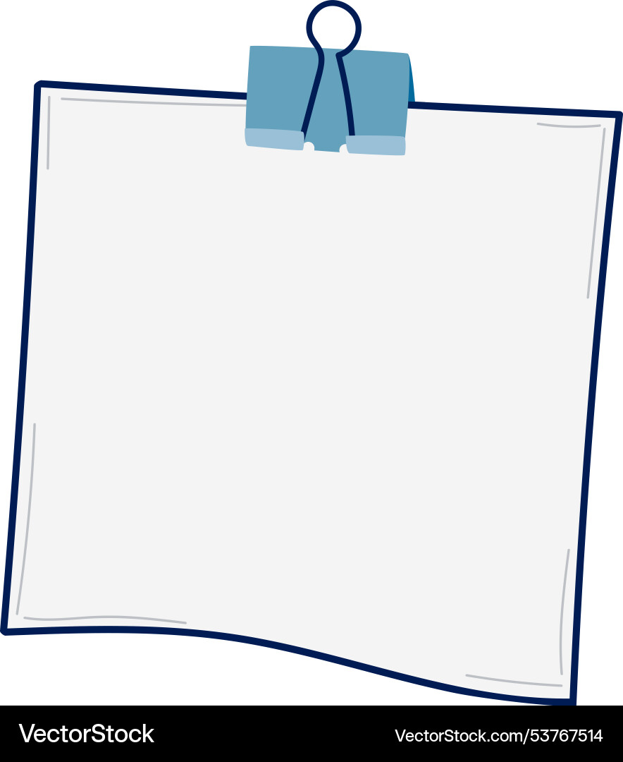 Handdrawn paper note sheet with binder Royalty Free Vector