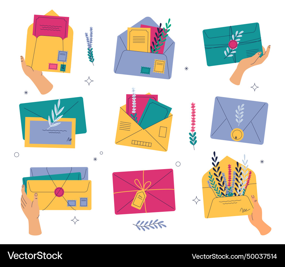 Handwritten letters with stamps and postmarks Vector Image