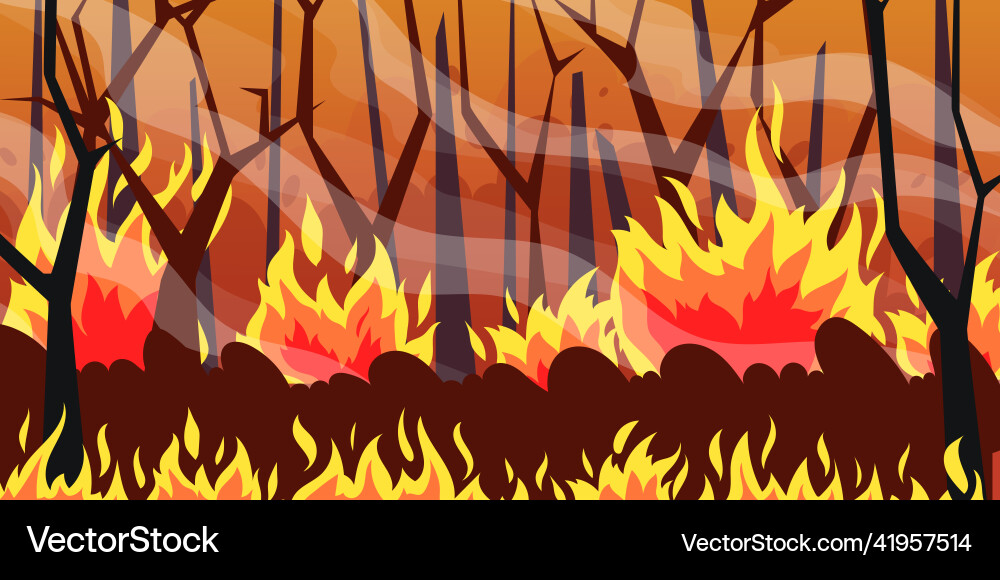 Natural fire cartoon burning forest nature Vector Image
