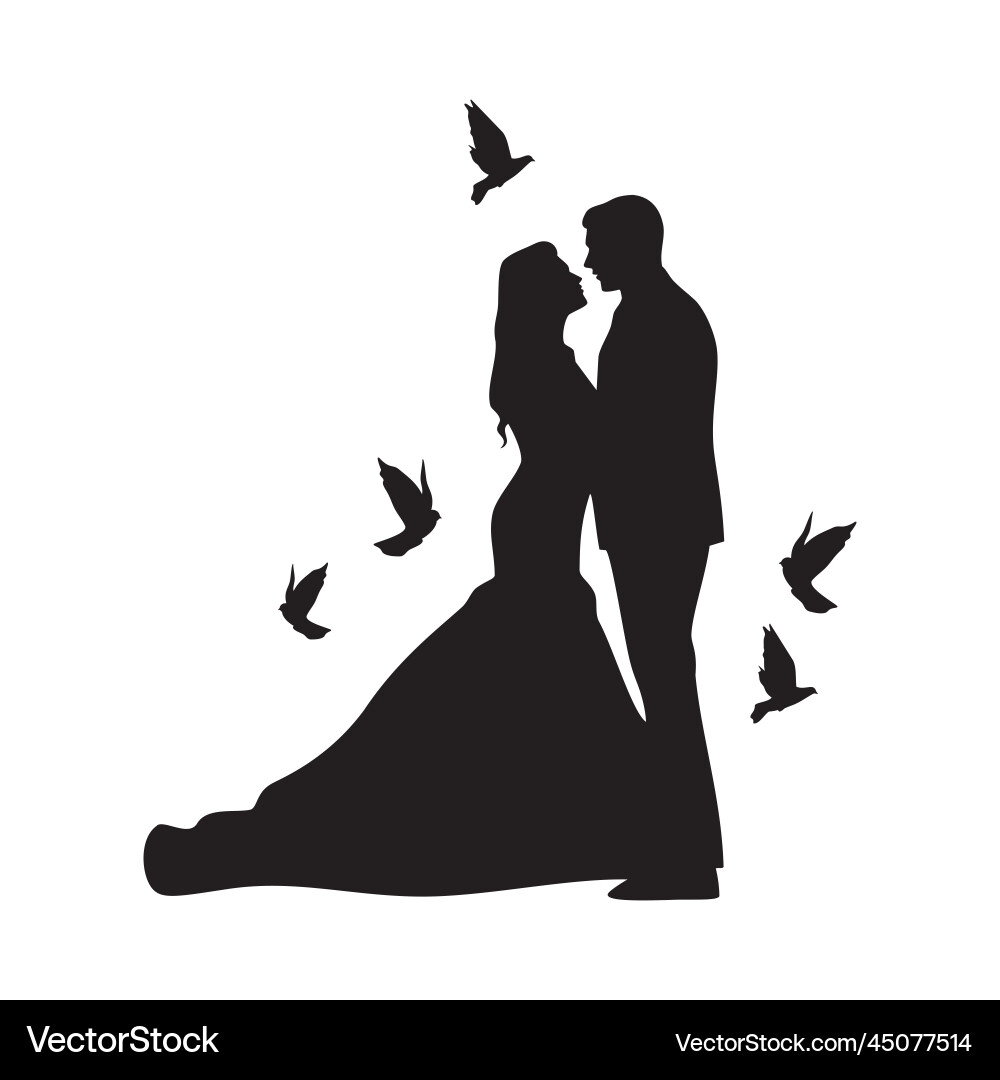 Silhouette Wedding Couple Royalty Free Vector Image
