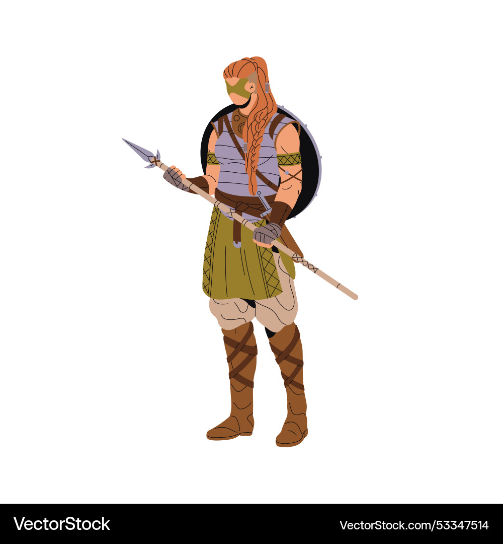 Viking holds lance in hands barbarian with weapon Vector Image