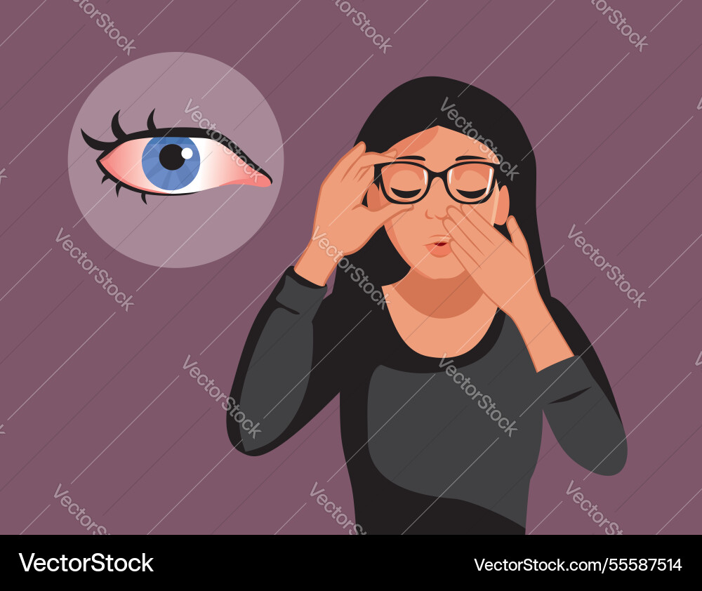 Woman with red eyes problem removing glasses Vector Image