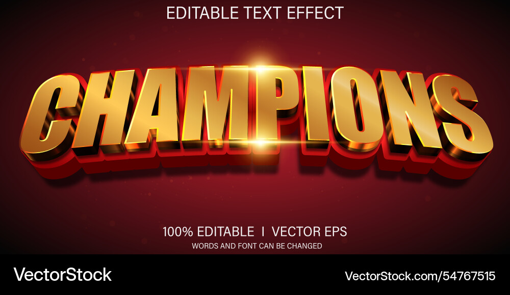 Champions text effect with modern style design Vector Image