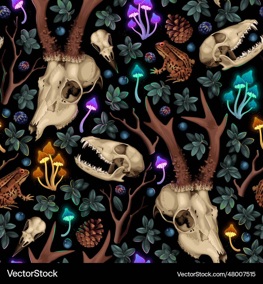 Dark Skull & Forest Pattern Royalty Free Vector Image