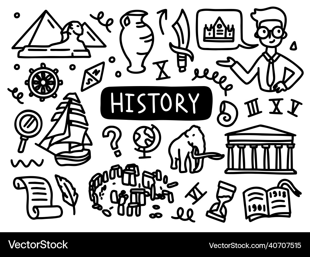 History doodle line set school university outline Vector Image