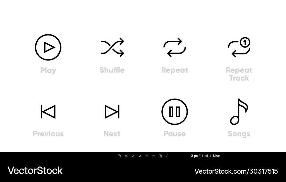 Music Control Icons - Play, Shuffle, Repeat Vector Image