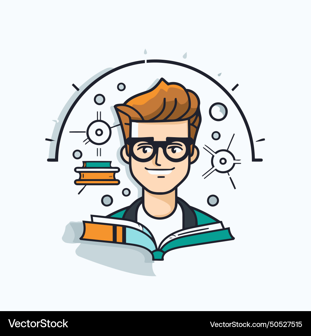 Student with book flat line art design for web Vector Image