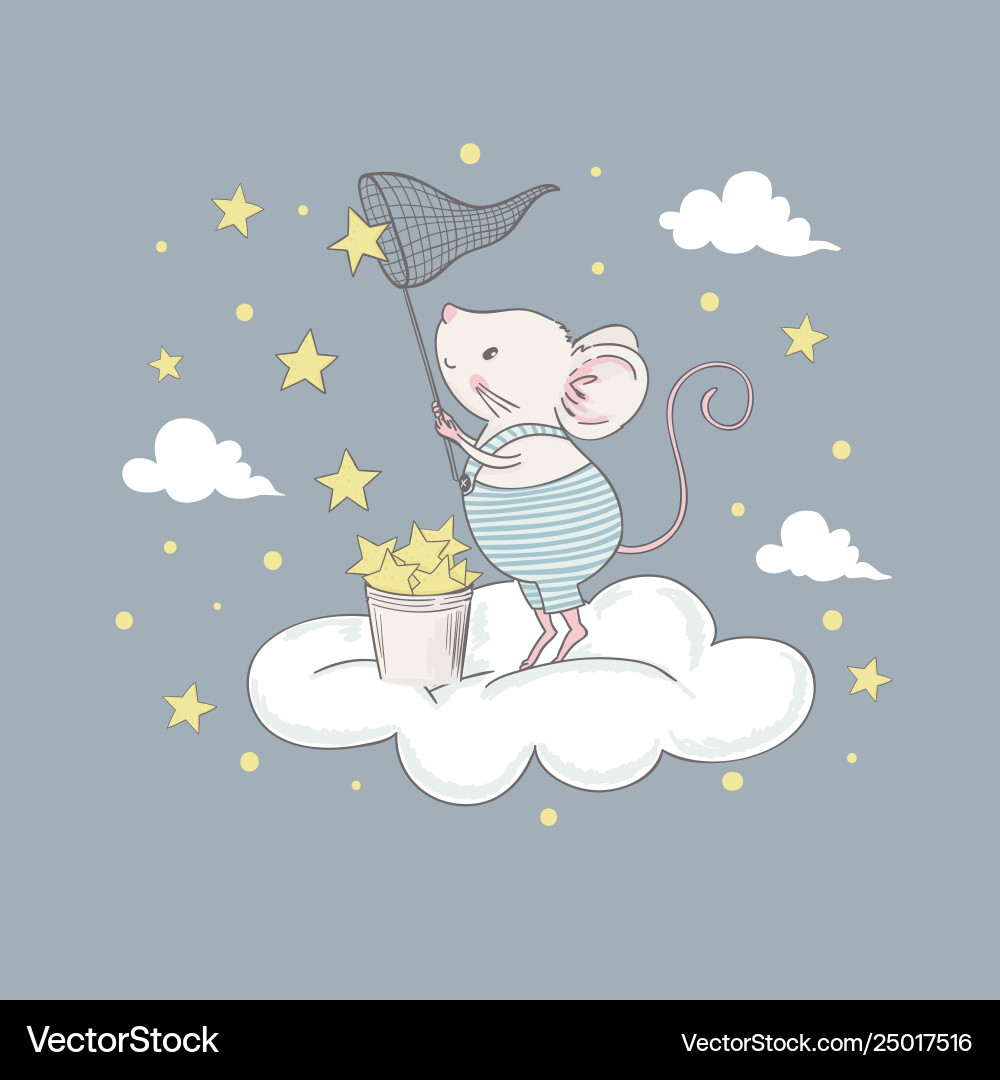 Cute little mouse on cloud Royalty Free Vector Image