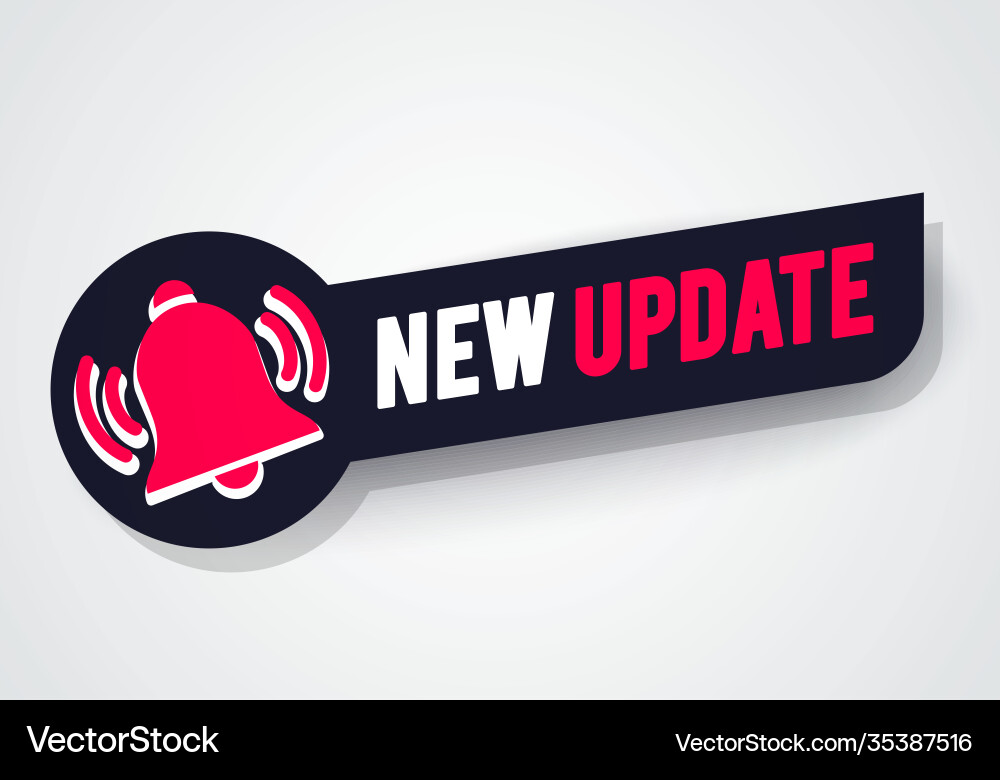 New update label with bell sign Royalty Free Vector Image