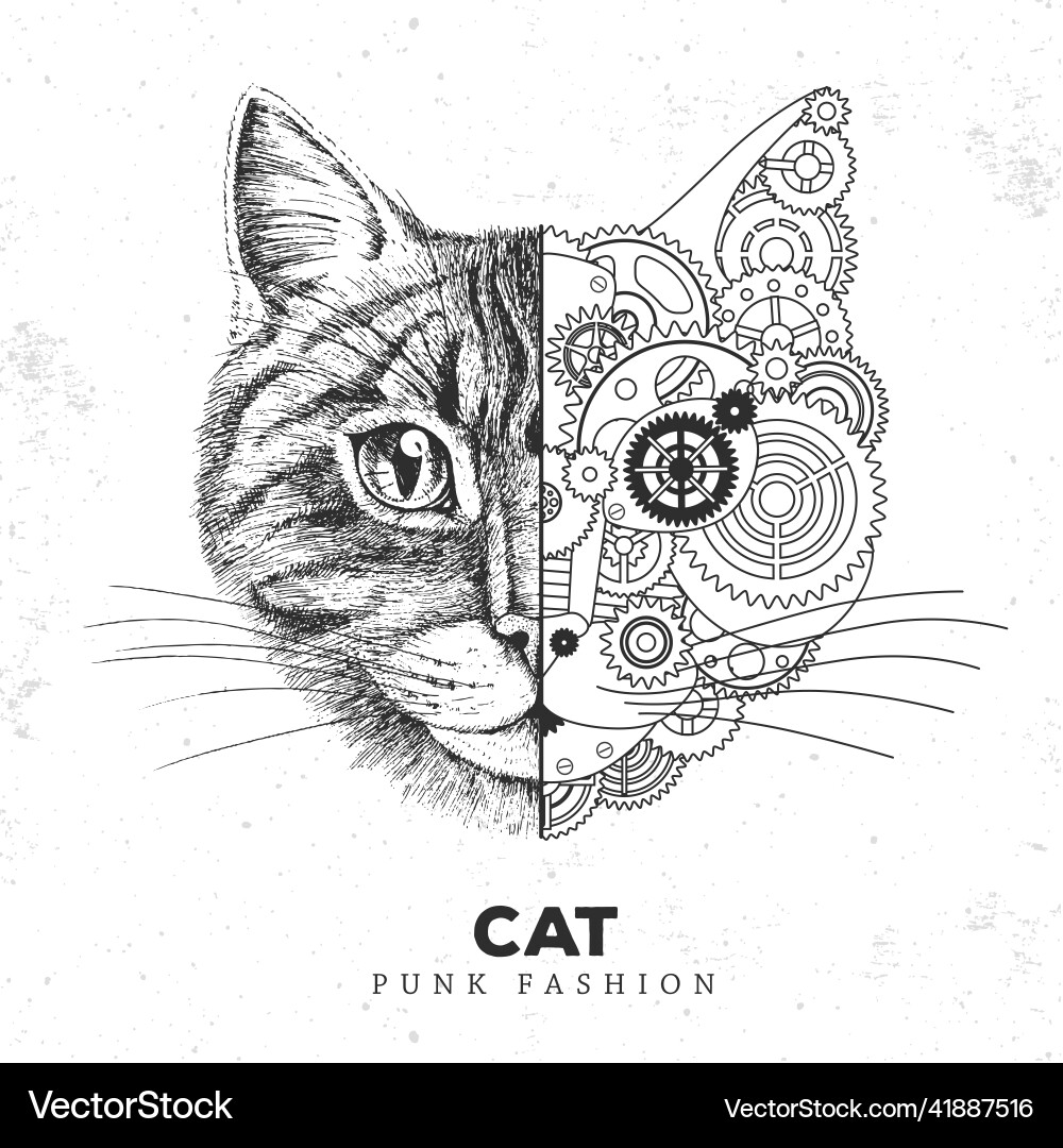 Realistic and punk style cat face Royalty Free Vector Image