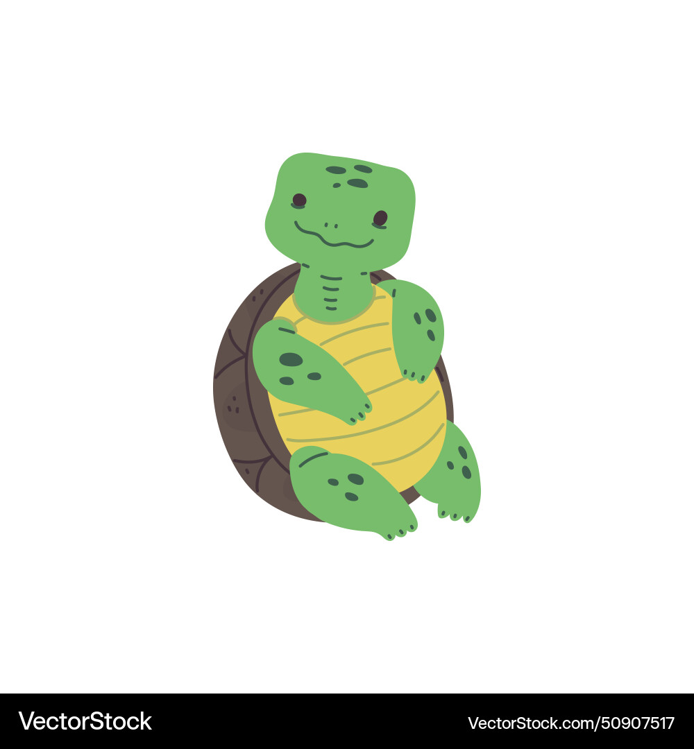 Cute happy green sea turtle is sitting Royalty Free Vector