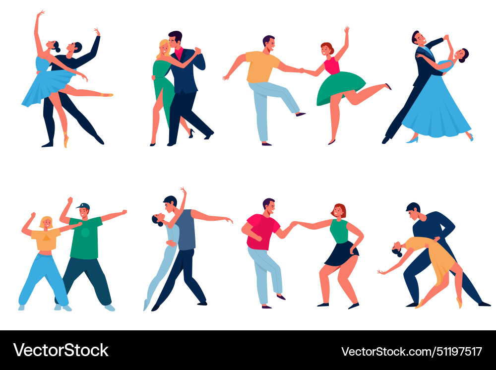 Dancing couples cartoon professional dancers Vector Image