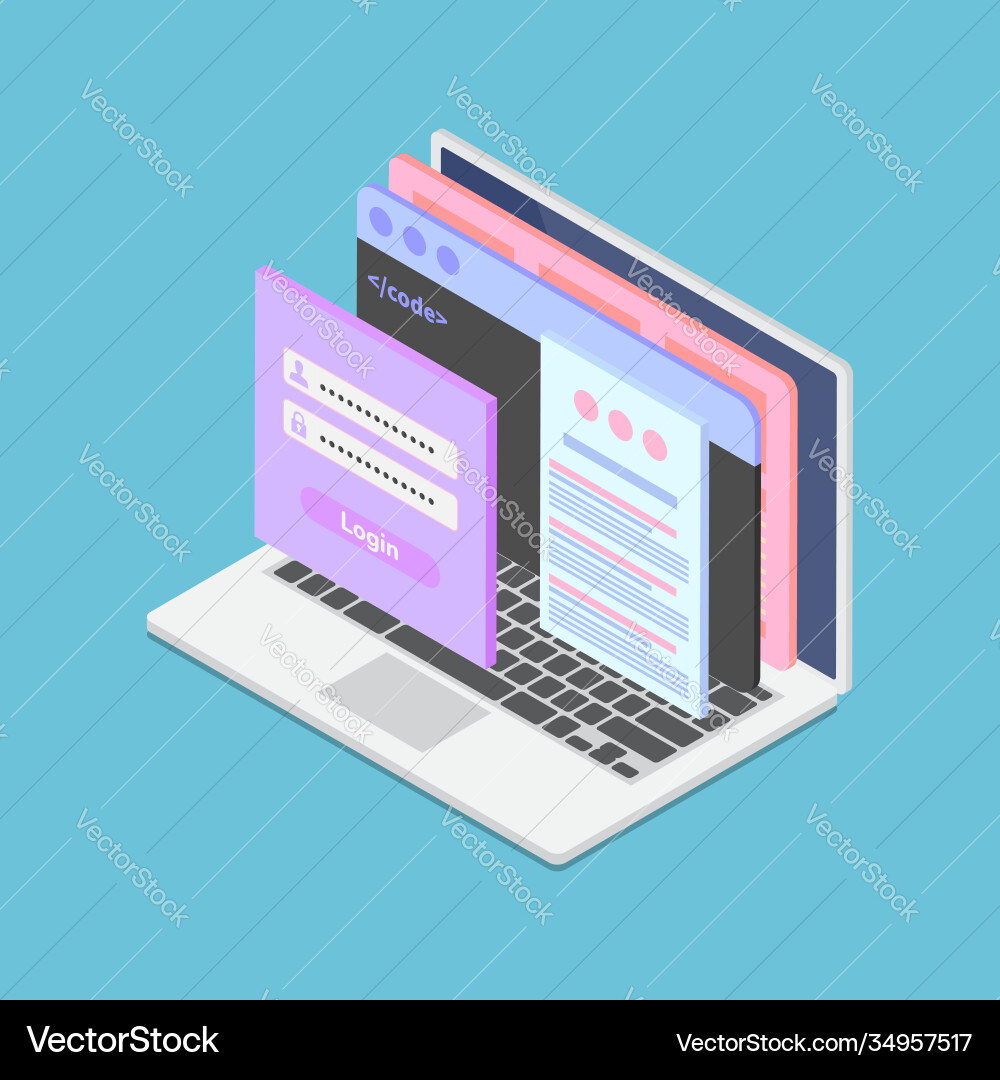 Isometric web interface with adaptive layout Vector Image