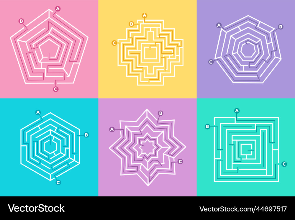 Maze way game set riddle puzzle collection Vector Image
