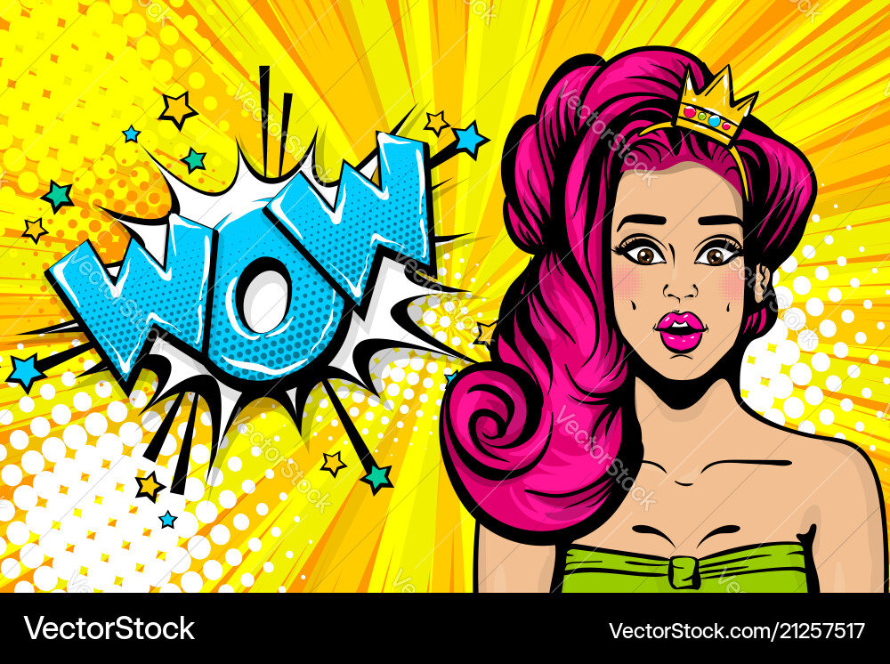 Pink Hair Pop Art Princess – Royalty-Free Vector | VectorStock