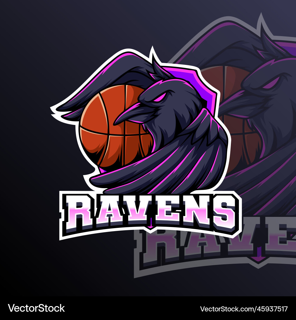 Ravens animal team badge Royalty Free Vector Image