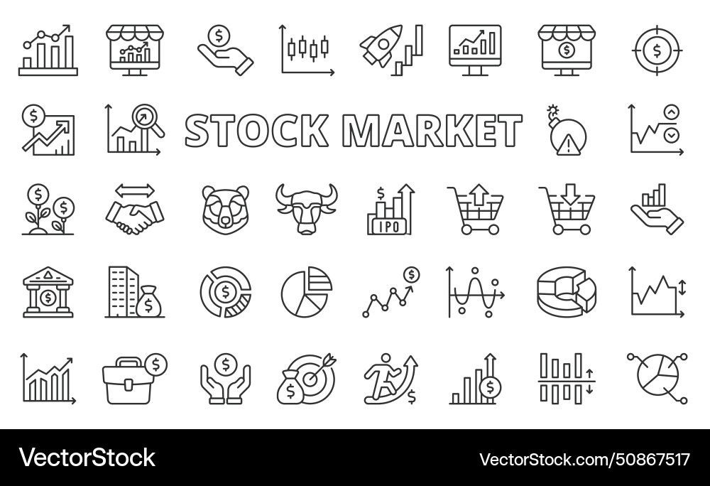 Stock market icons in line design business Vector Image