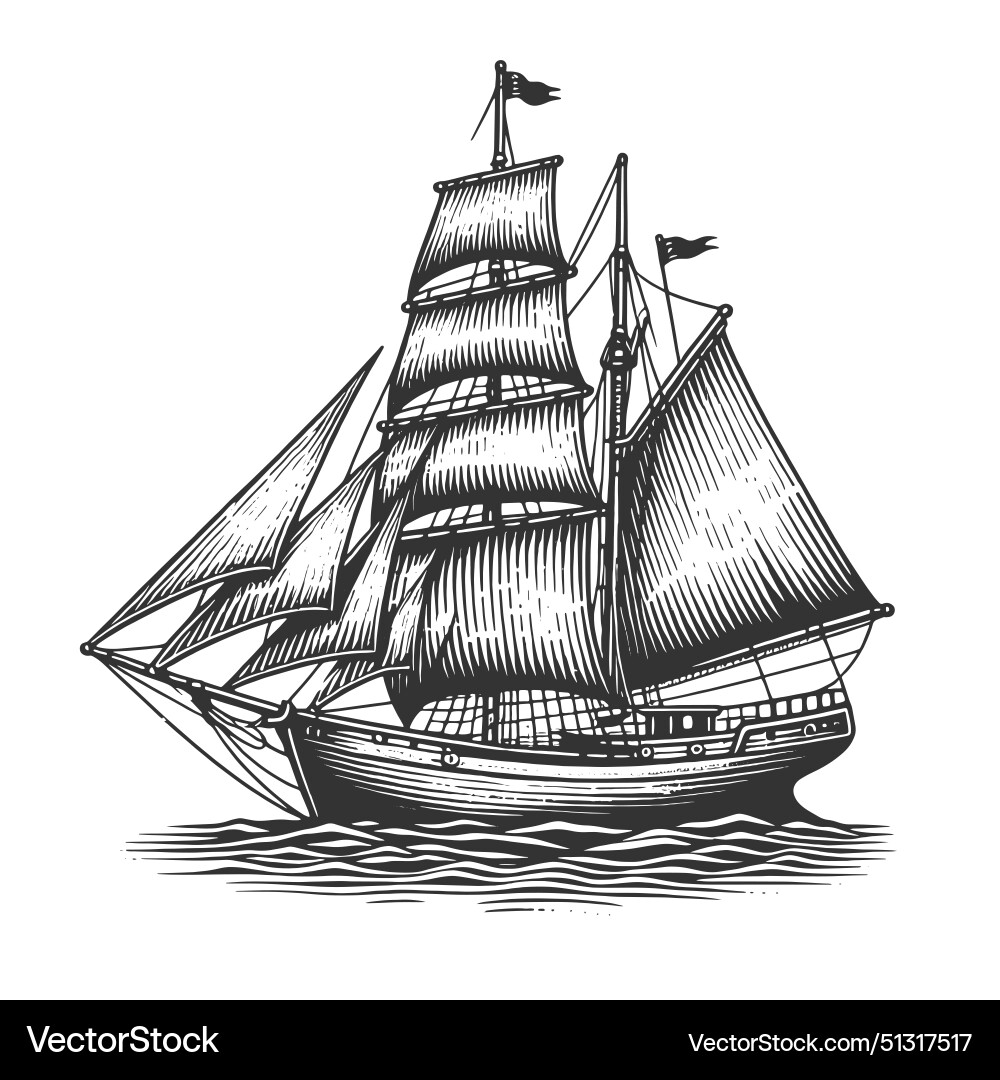 Vintage sailing ship on high seas engraving Vector Image