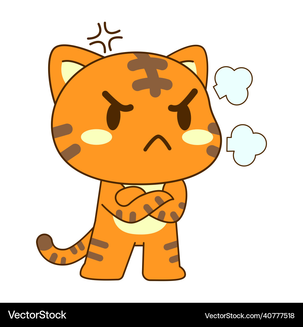 Cute little cat set angry pose Royalty Free Vector Image