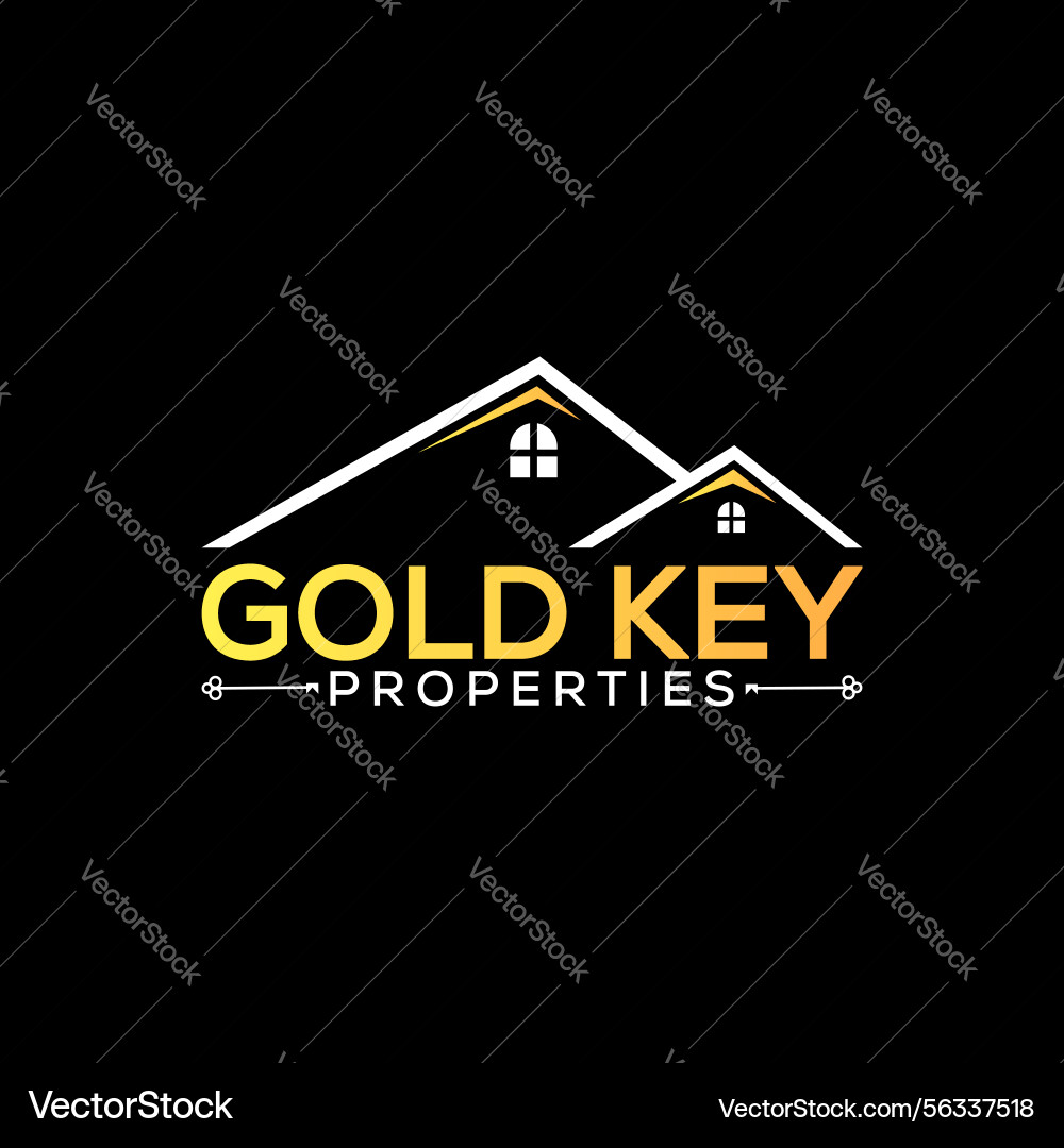 Gold key properties logo real estate Royalty Free Vector