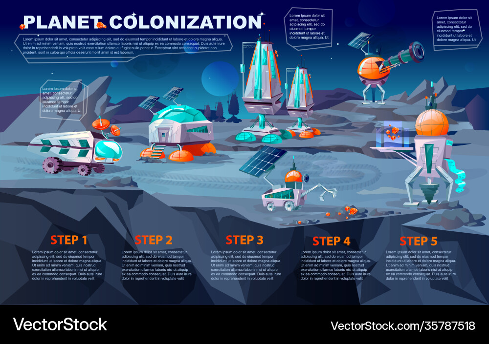 Space planet colonization cartoon Royalty Free Vector Image