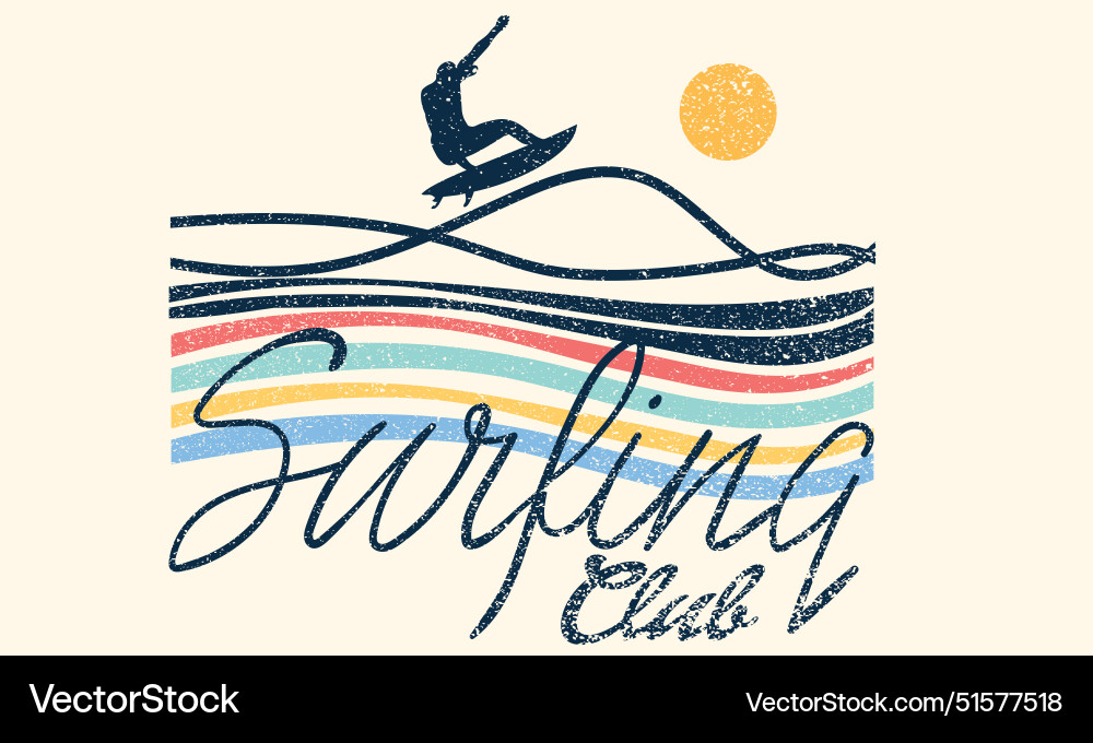 Surfing club artwork multi color wave artwork Vector Image