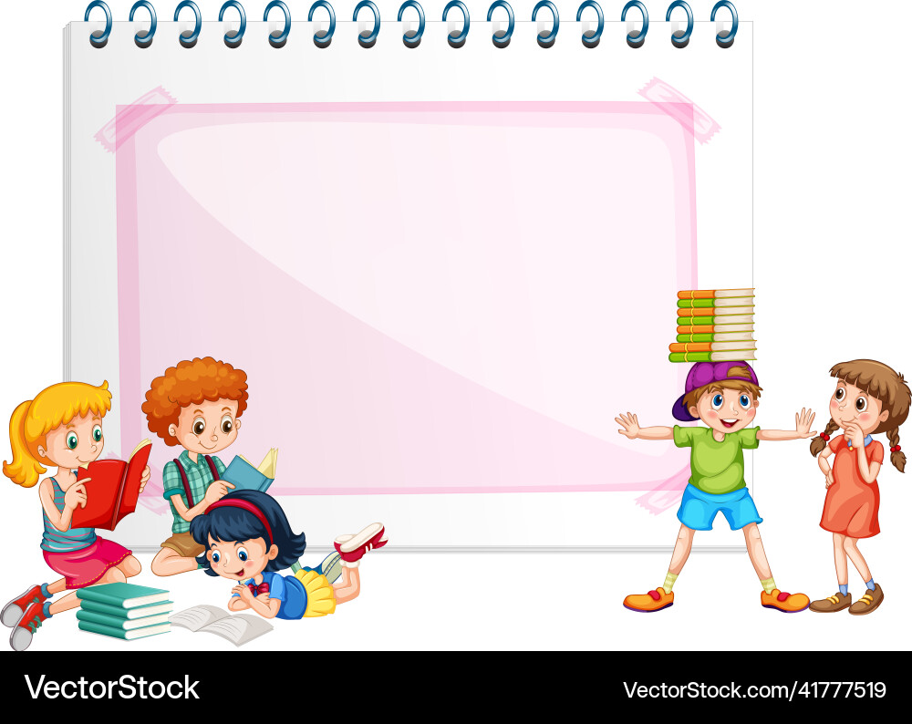 Blank note page frame with children Royalty Free Vector