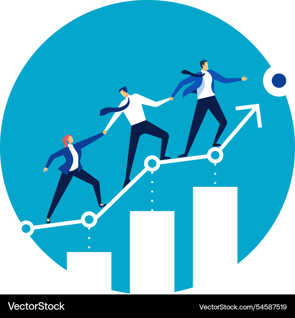Business team climbing a growing chart helping Vector Image