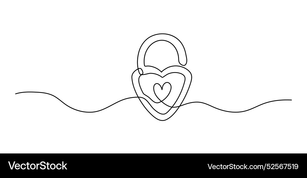 Continuous line drawing of heart shaped lock Vector Image