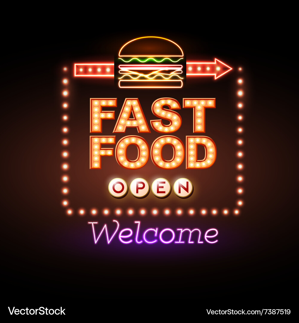 Fast food neon sign Royalty Free Vector Image - VectorStock