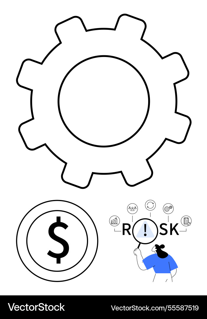 Gear dollar sign and risk analysis concept Vector Image