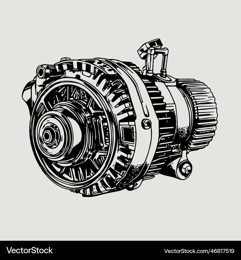 Hand drawn of alternator in engraved style Vector Image