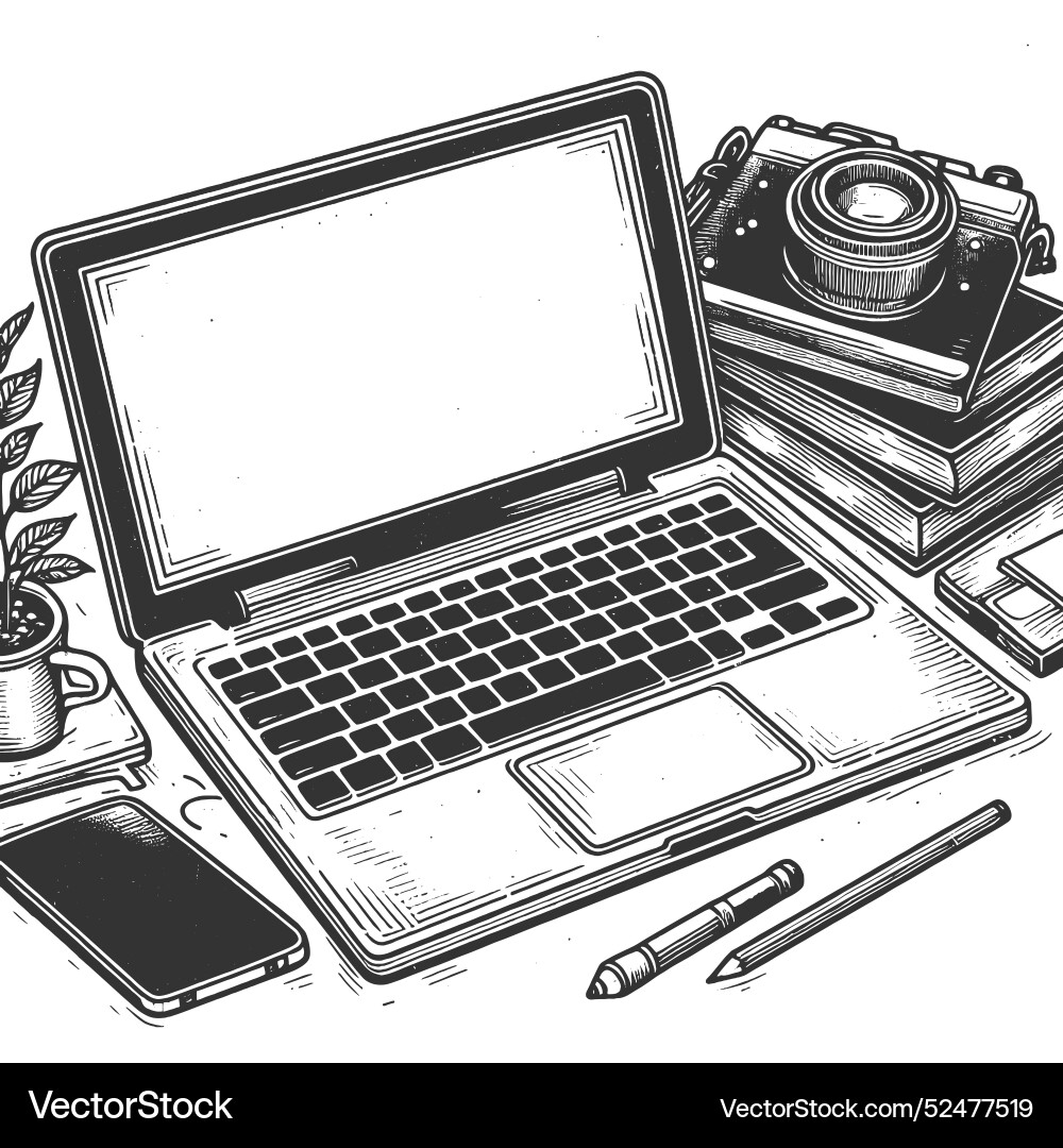 Laptop and desk setup Royalty Free Vector Image