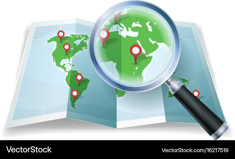 Magnifying glass on world map Royalty Free Vector Image