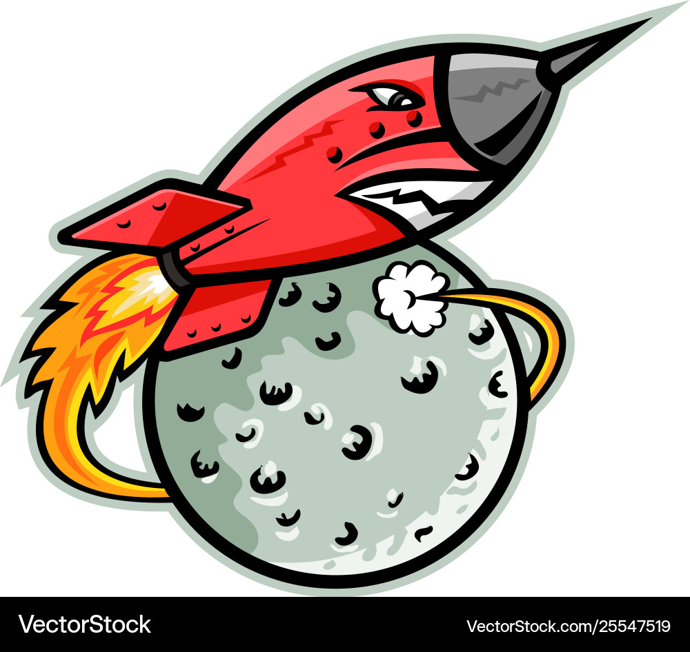 Rocket launching off moon mascot Royalty Free Vector Image